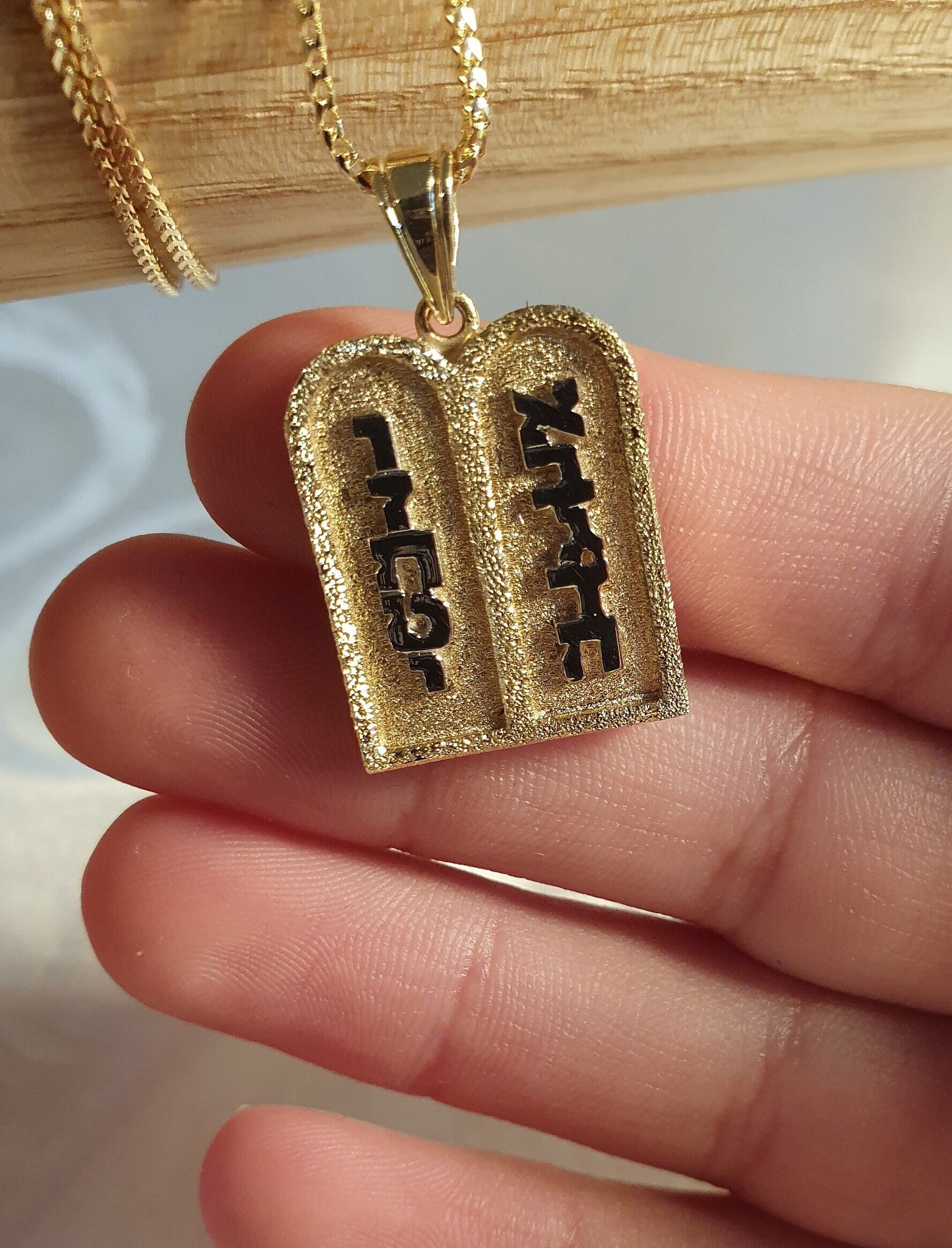 14K Gold Ten Commandments Pendant, Biblical Pendant, Jewish Jewelry ...