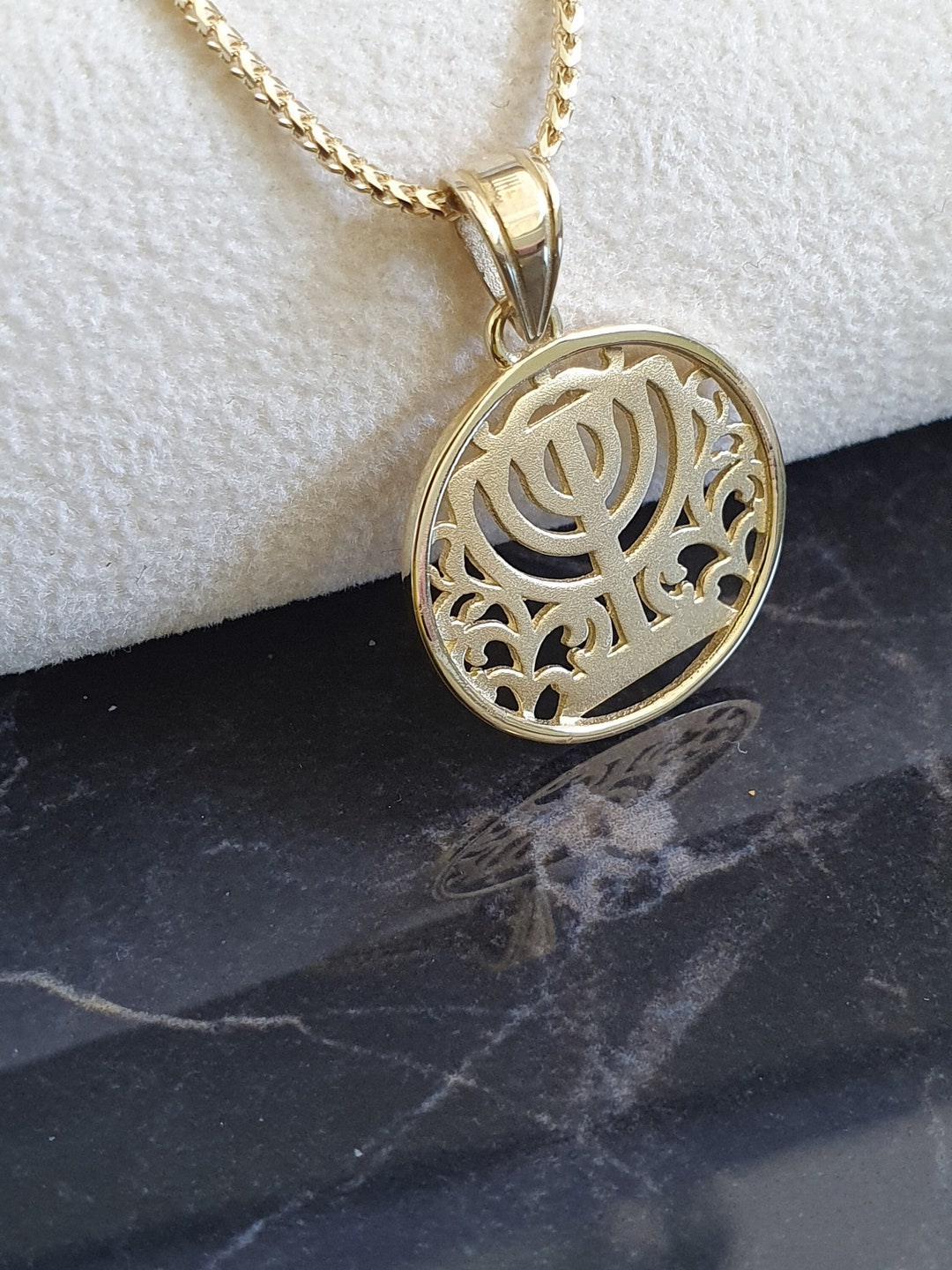 14K Gold Menorah Pendant, Jewish Jewelry, Jewish Menorah Necklace ...