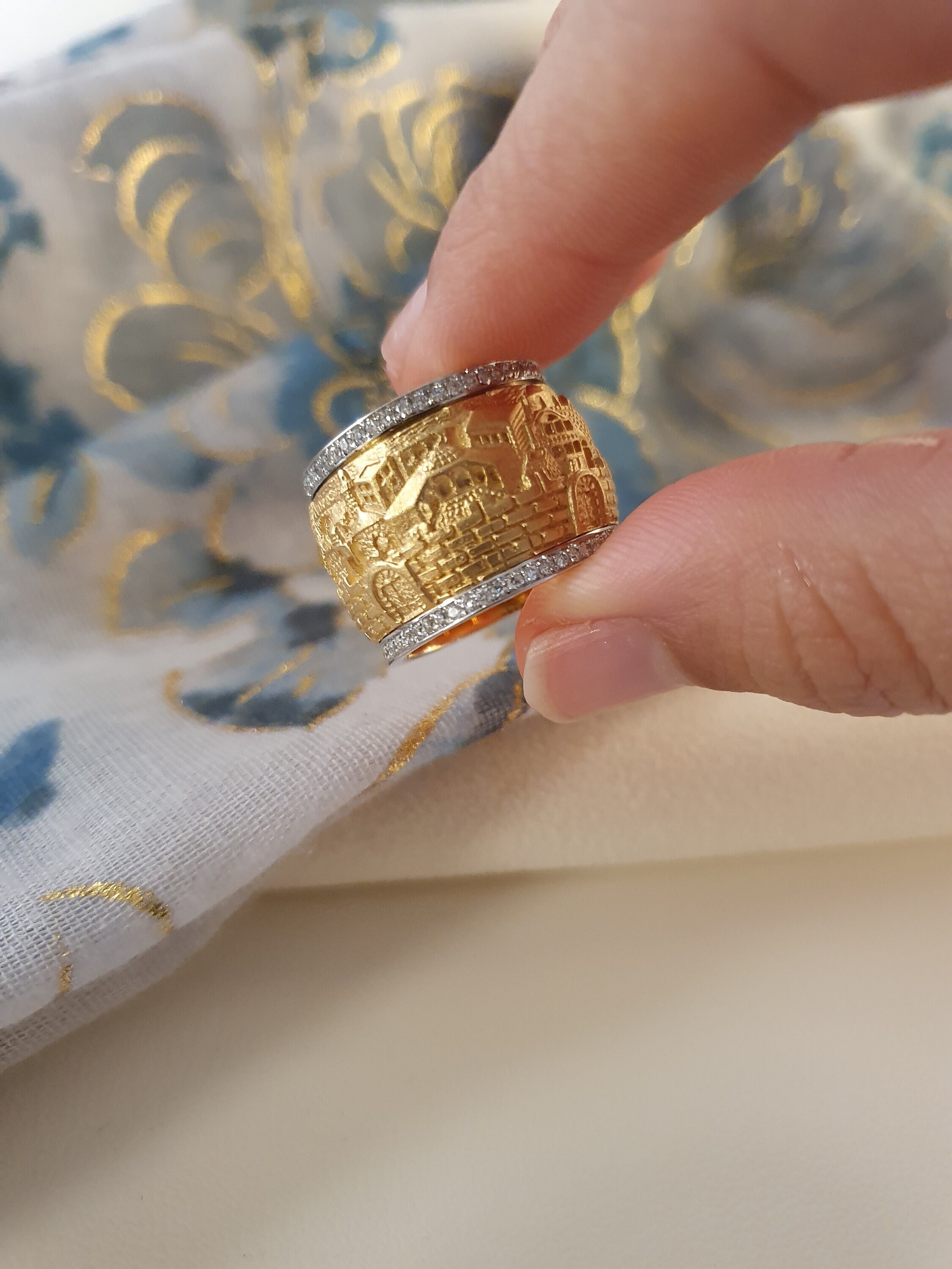 18k Gold Spinning Ring With Diamonds, Israeli Ring, Jerusalem Ring ...