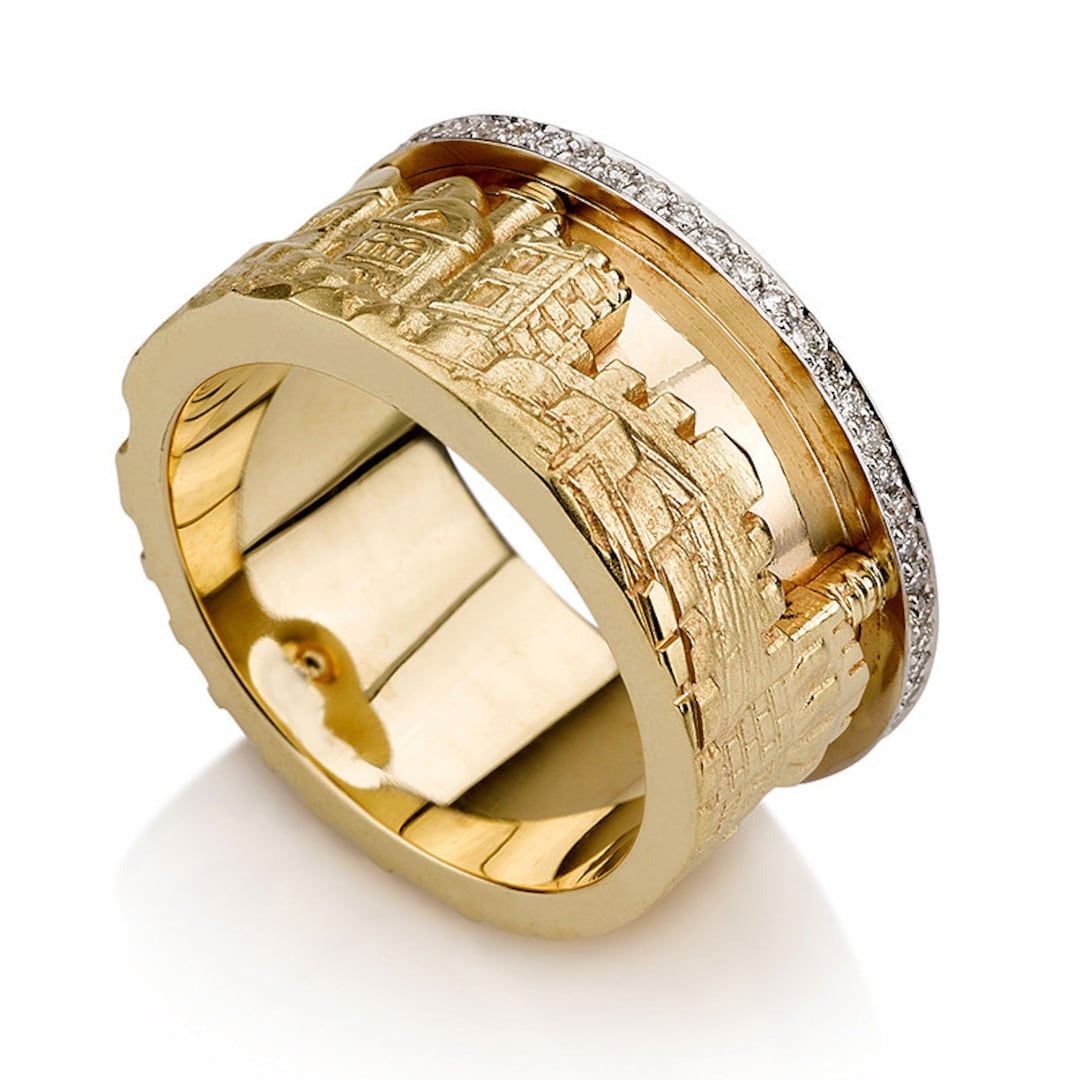 14k Gold Jerusalem Ring With Diamonds, Jerusalem Ring - Etsy