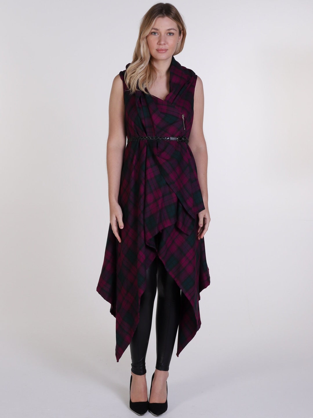 Maroon and Green Tartan Drape Waterfall Waistcoat - Etsy