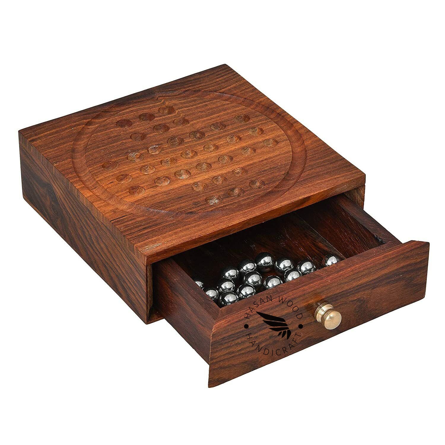 The Mind Challenge Wooden Brainvita and 34 Metal Balls With Drawer for ...