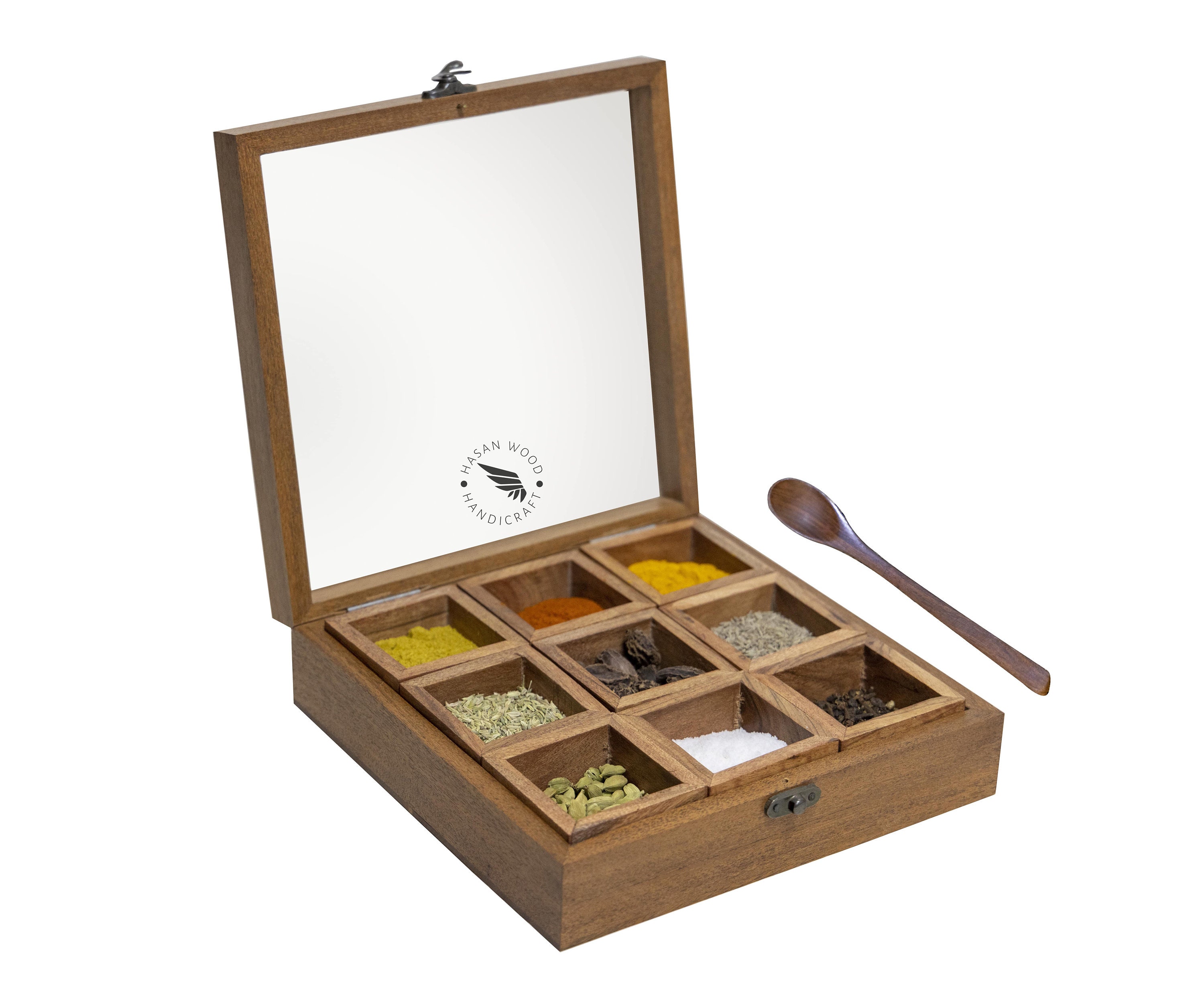 Acacia Wood Spice Box Handcrafted Wooden Spice Racks Wooden Spice Jar ...
