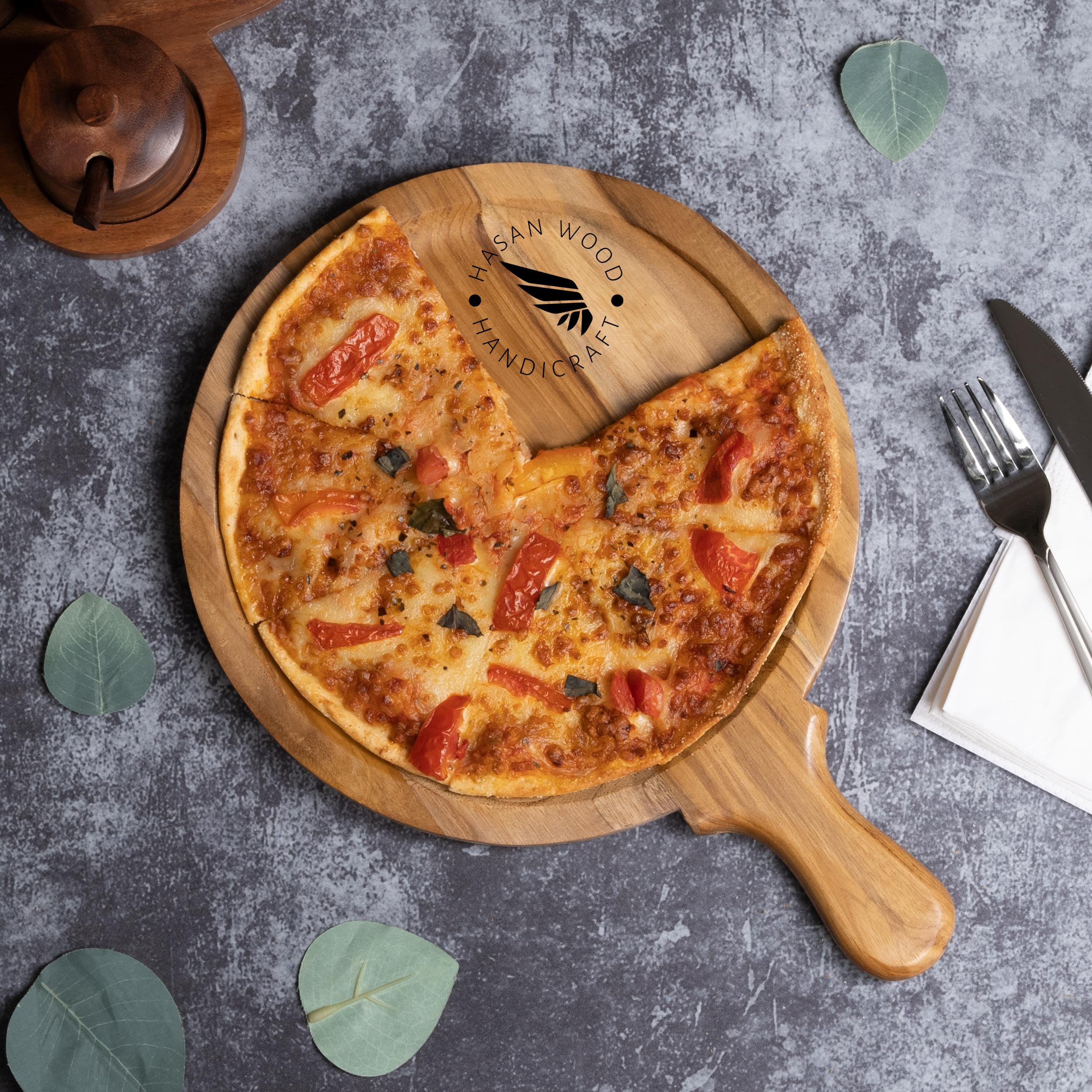 Wooden Handmade Pizza Serving Platter for Kitchen and Dining Serving ...