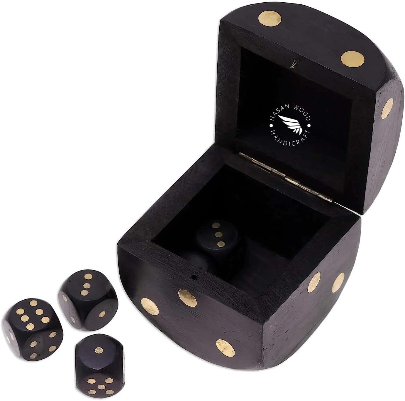Wooden Dice Box With 5 Dice Black With Glass Topdice Set Casino 5 ...