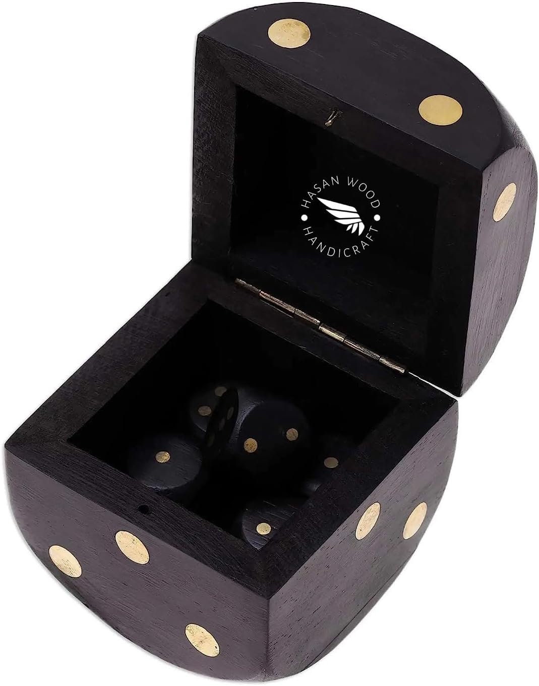 Wooden Dice Box With 5 Dice Black With Glass Topdice Set Casino 5 ...