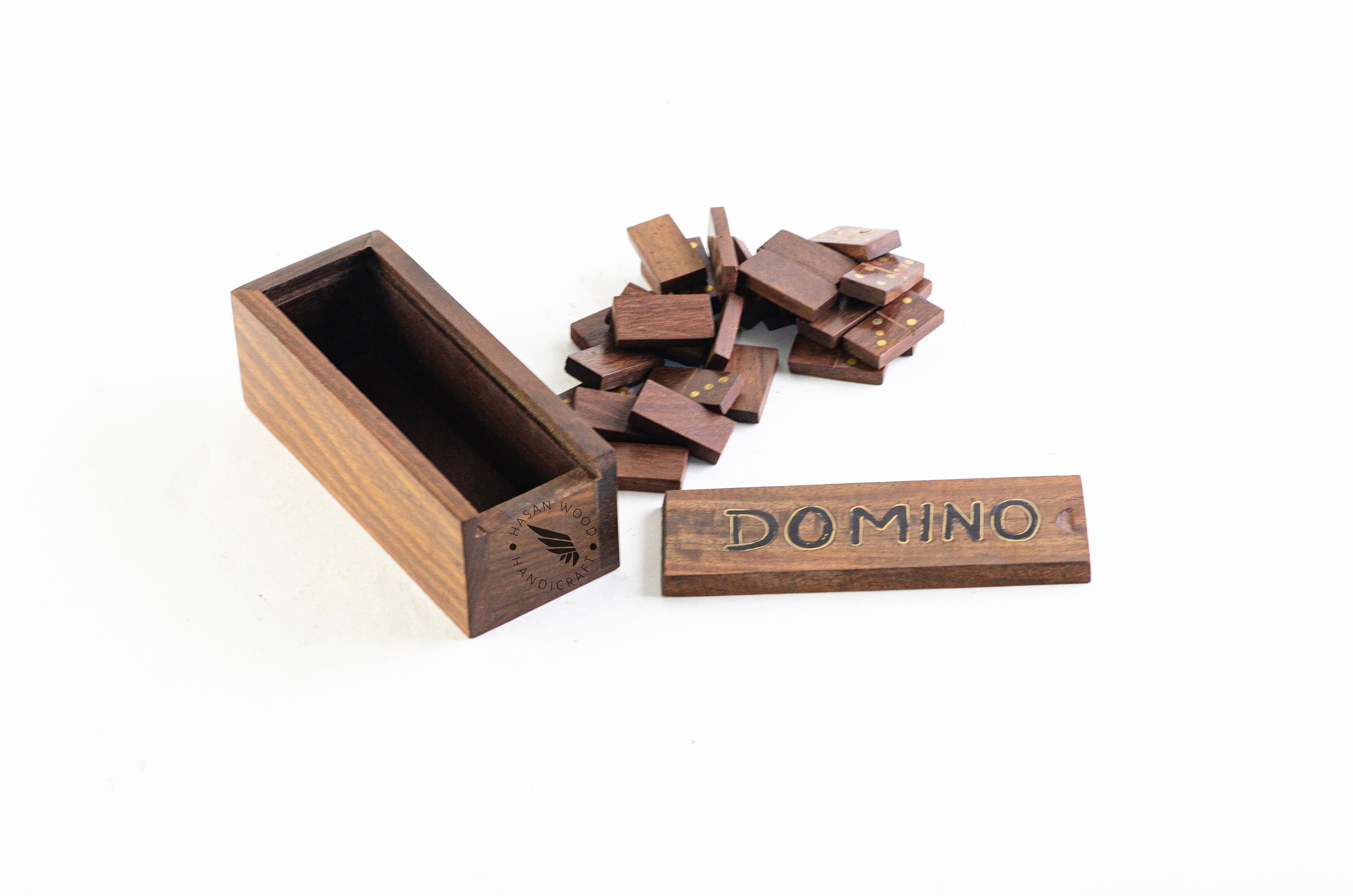 Dominoes Box Sliding Wood Dominoes Double Set 28 Tiles Slide Wooden Top ...