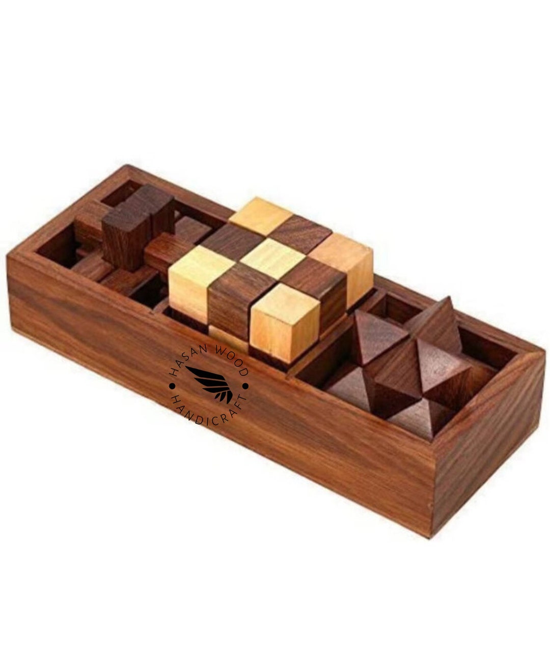Wooden Puzzle 3 in 1 Games Set , Includes Wood Interlocking Blocks ...
