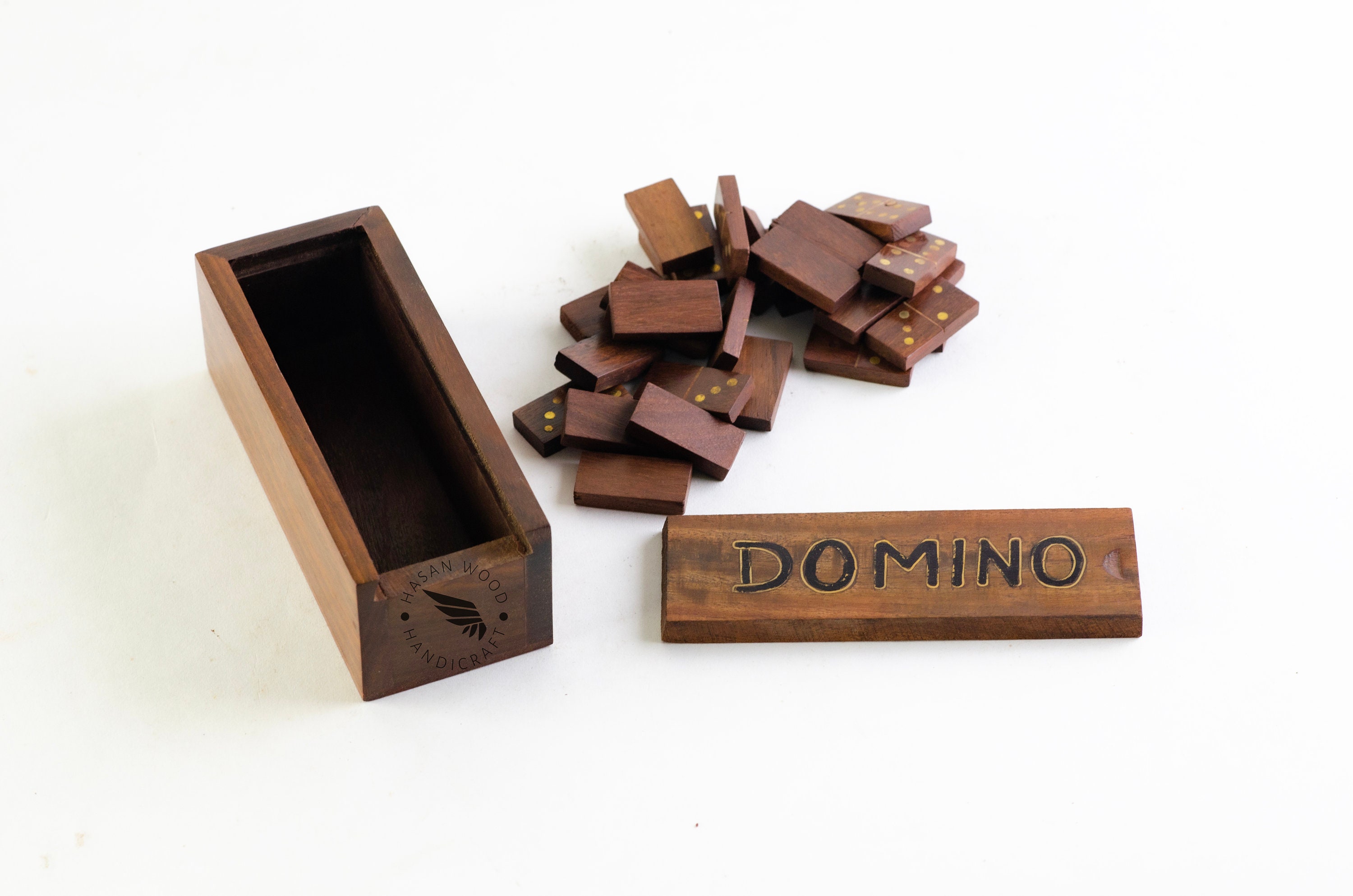Dominoes Box Sliding Wood Dominoes Double Set 28 Tiles Slide Wooden Top ...