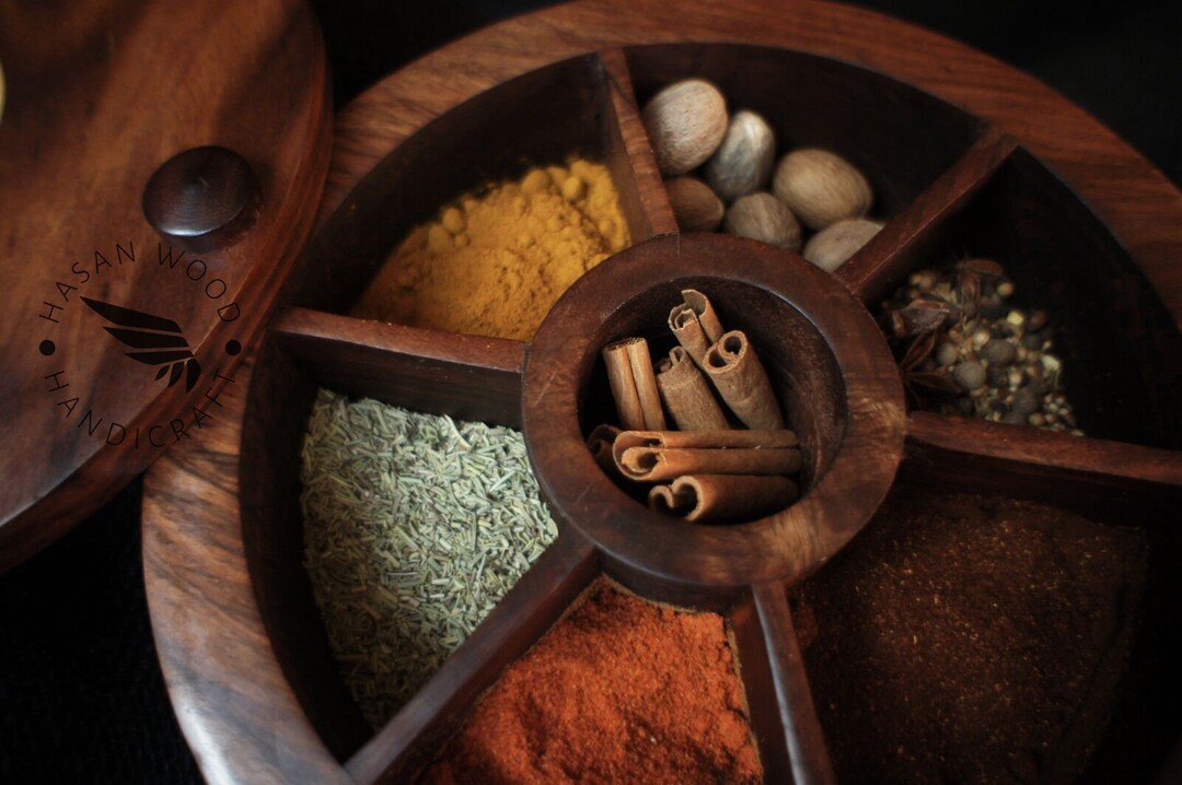 Spice Box Set for Kitchen With Floral Burnt Design in Rose Wood 6 ...