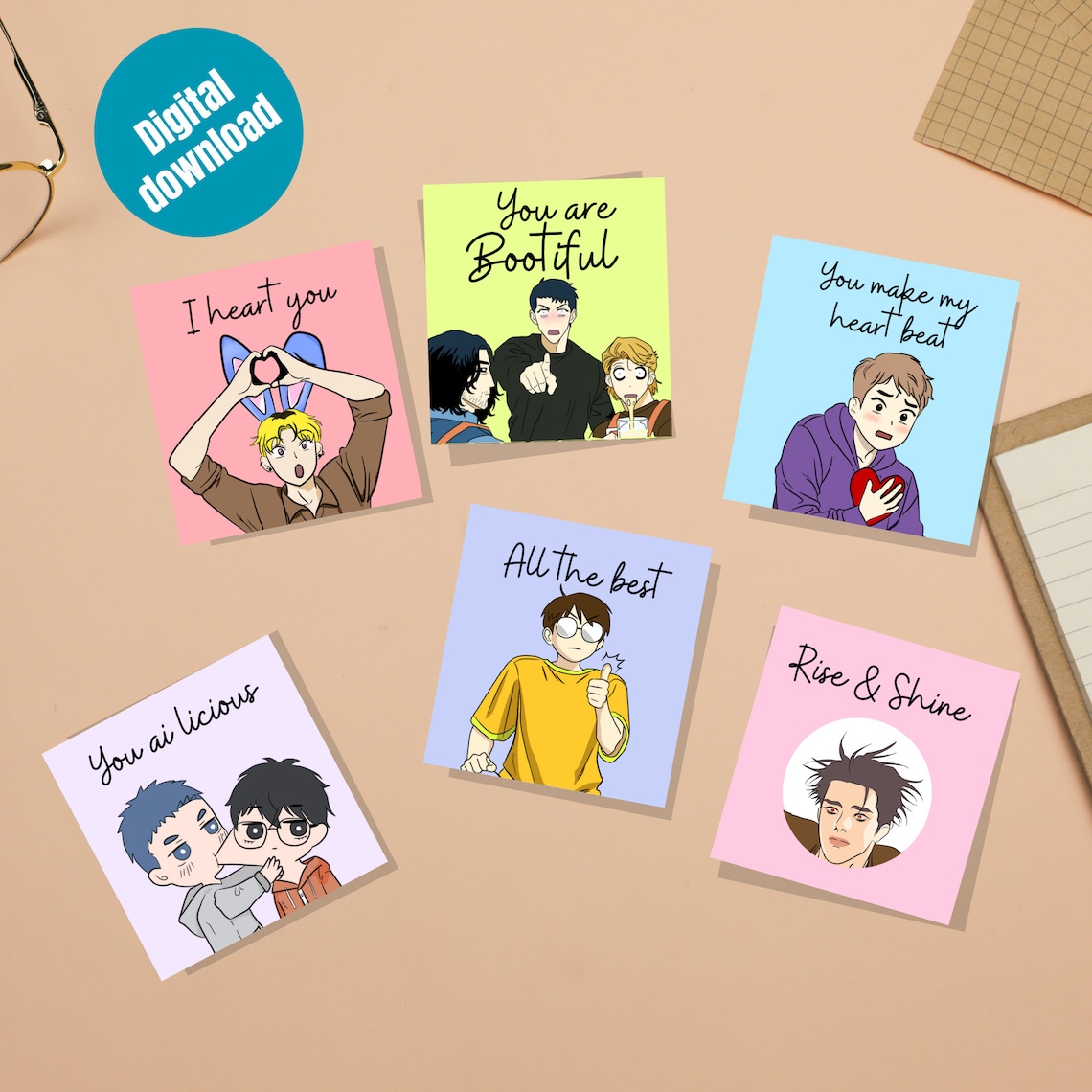 Cute Bl Yaoi Manga Manhwa Manhua Kawaii Mini Greeting - Etsy