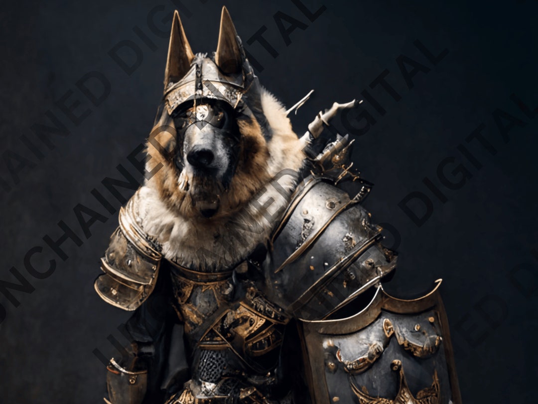 German Shepherd in Gothic Armor - Digital Art Printable - Gifts for Dog ...
