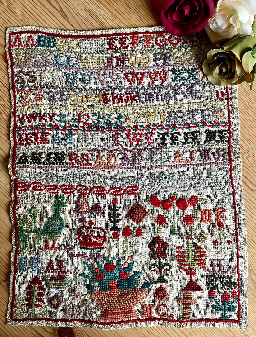 Antique Reproduction Sampler Chart, Cross Stitch Sampler, Victorian Era ...