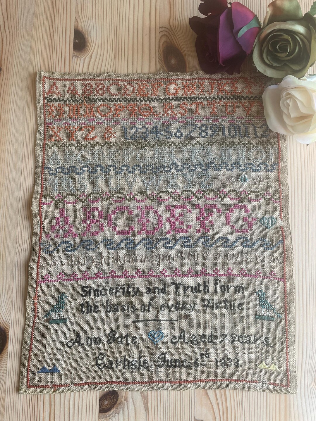Antique Reproduction Sampler Chart, Cross Stitch Sampler Chart, Late ...