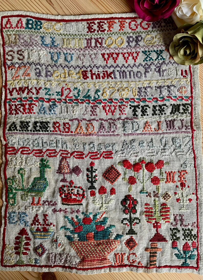 Antique Reproduction Sampler Chart, Cross Stitch Sampler, Victorian Era ...