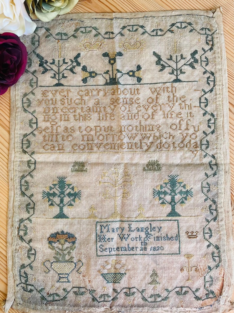 Antique Reproduction Sampler Chart, Cross Stitch Pattern, Late Regency ...