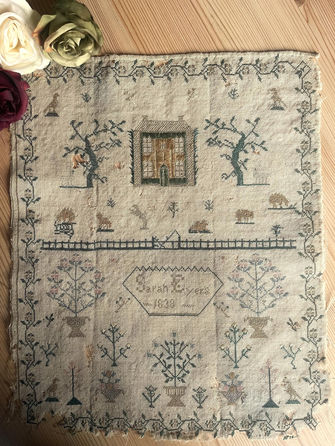 Antique Reproduction Cross Stitch Sampler Chart, Early Victorian Era ...