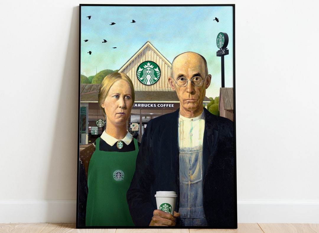American Gothic Starbucks Altered Art Classic Art Modern - Etsy