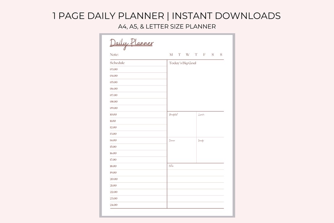 Printable Daily Sheet Plan, Simple Functional Personal Daily Best ...