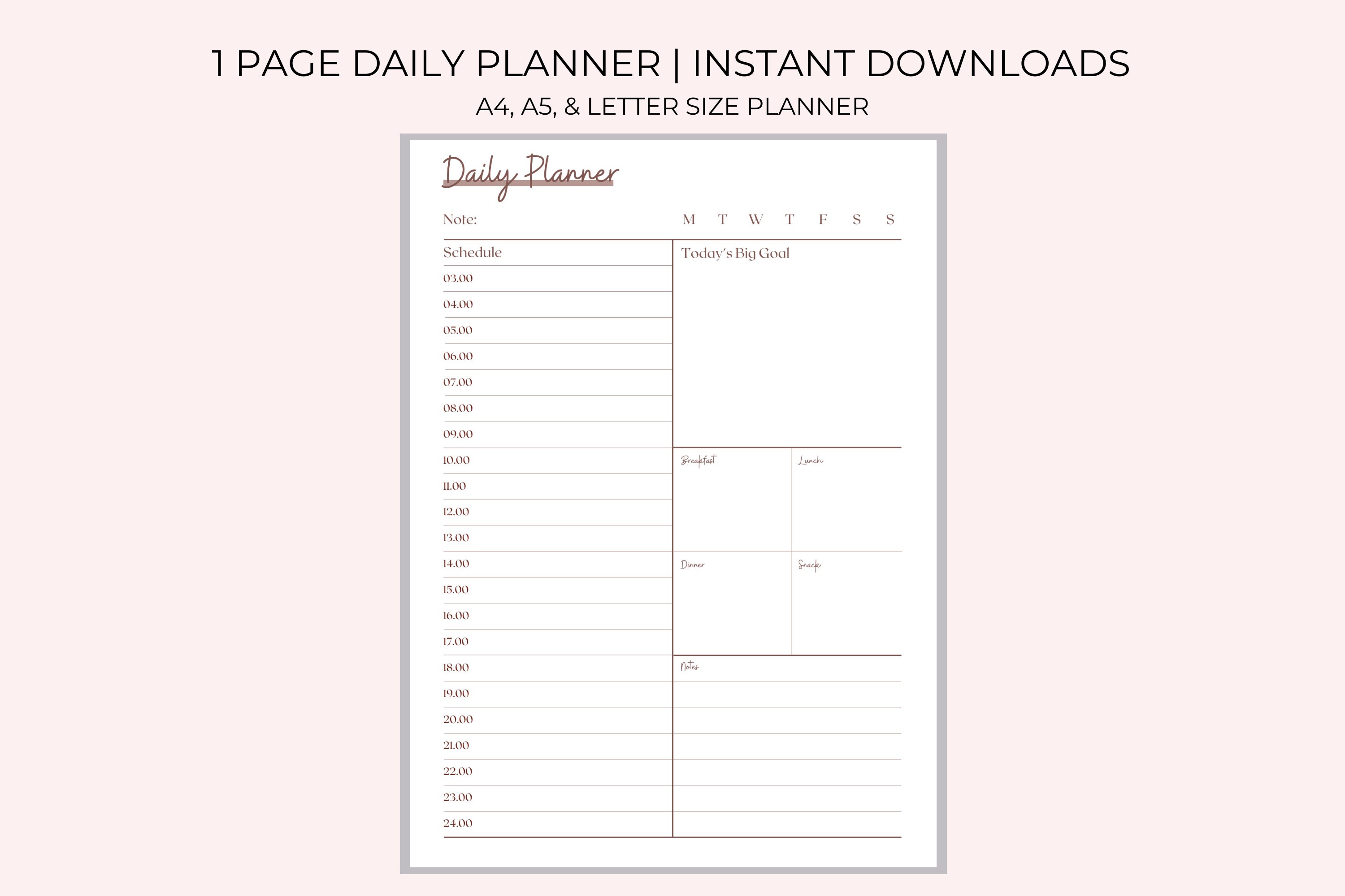 Printable Daily Sheet Plan, Simple Functional Personal Daily Best ...