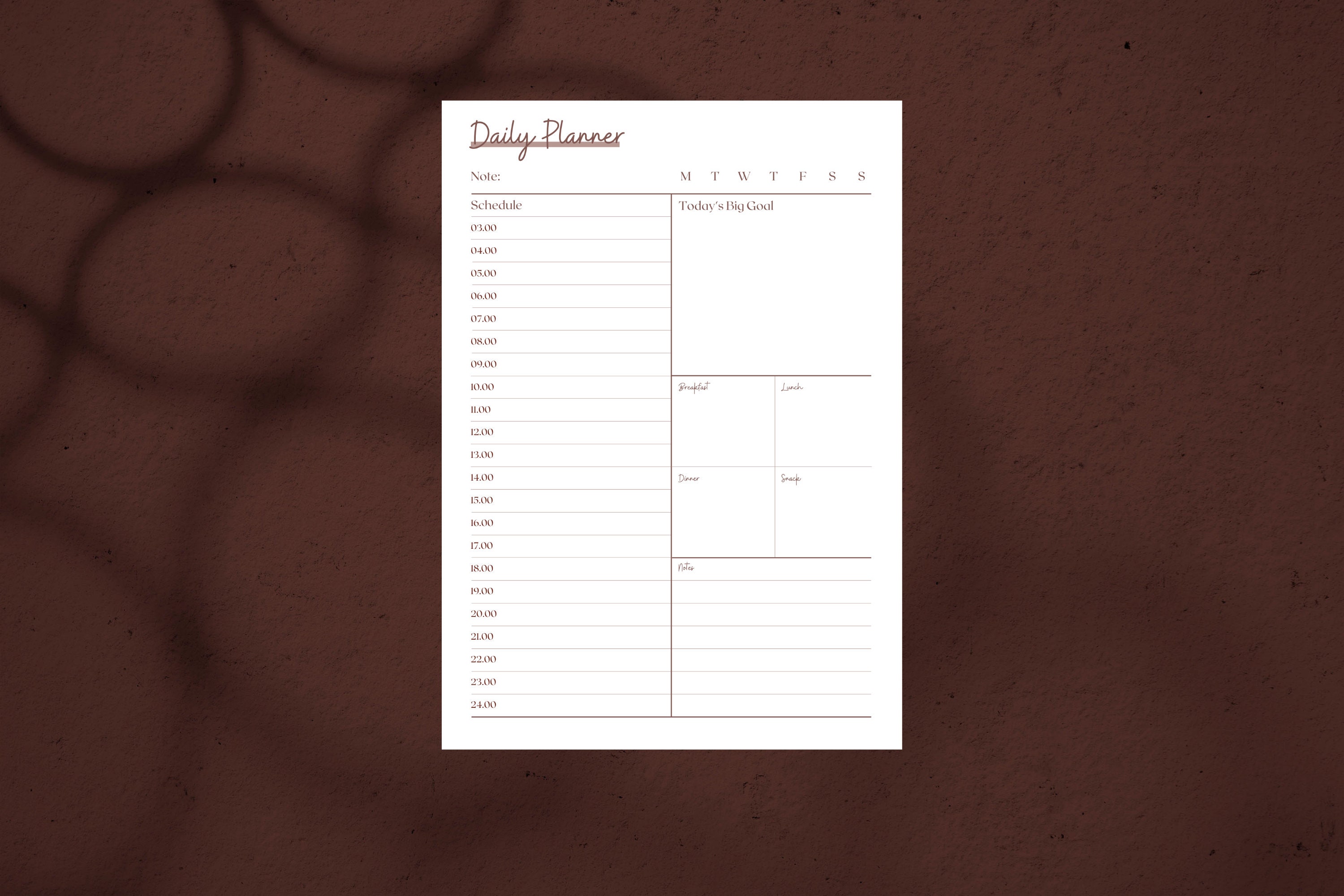 Printable Daily Sheet Plan, Simple Functional Personal Daily Best ...