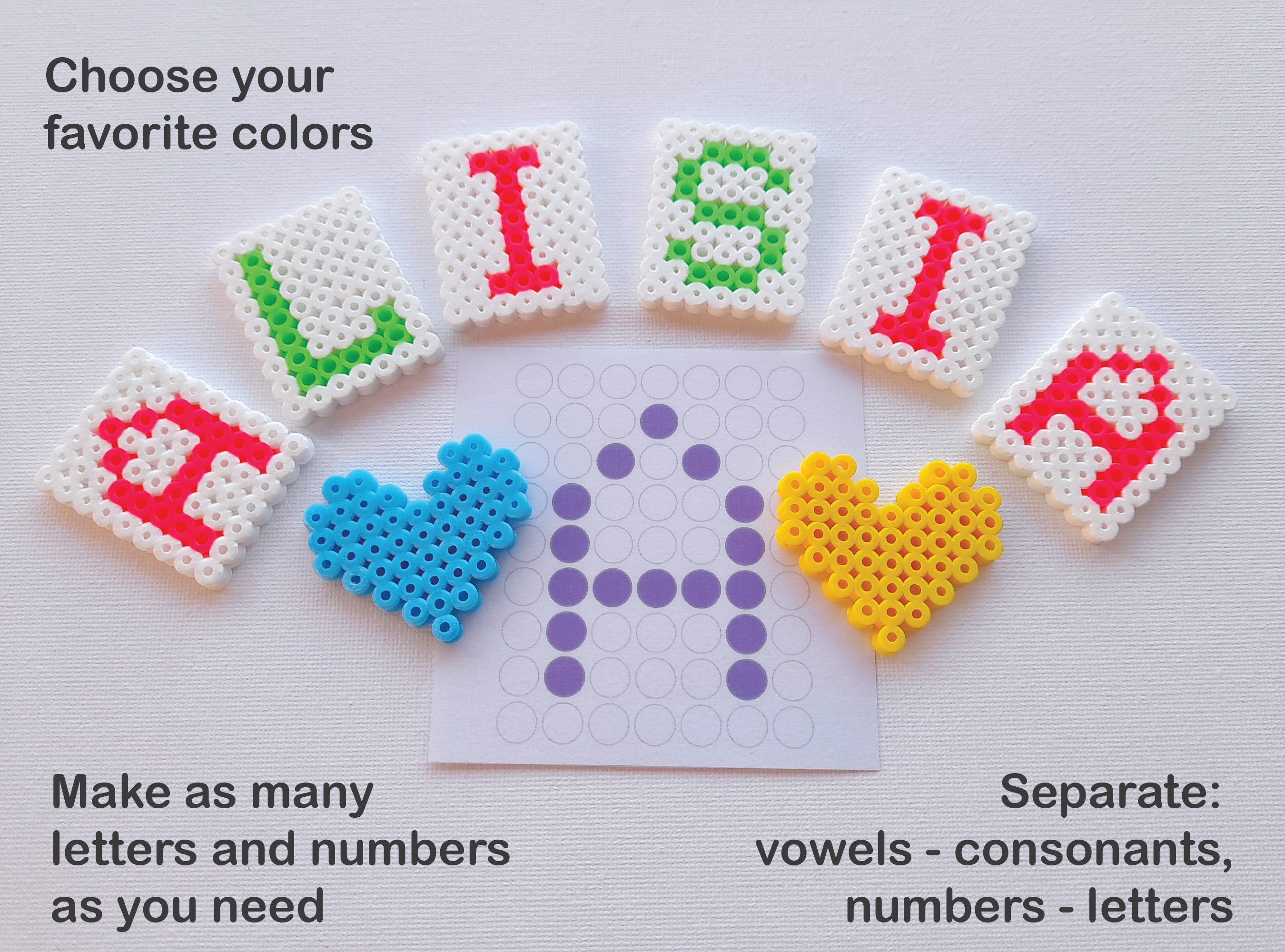 Alphabet & Numbers PDF Design, Ironing Beads Template, Perler Beads ...