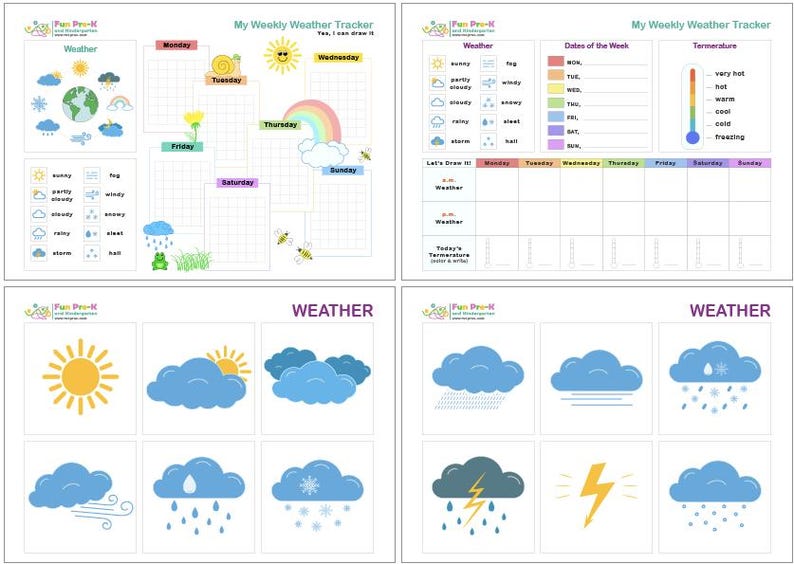 WEATHER: 24 Flashcards, Trackers (easy & Pro), Tracing Pages, ESL Cards ...