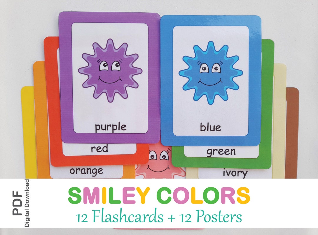 Smiley Colour Cards/posters, 12 Colours, Classroom Decor, ESL ...