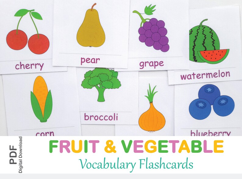 Fruits Vegetables Berries Flashcards Preschool Kindergarten - Etsy