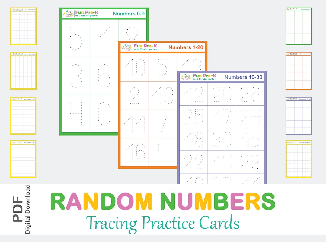 Random Number Tracing Practice Printable Cards, Number Recognition ...