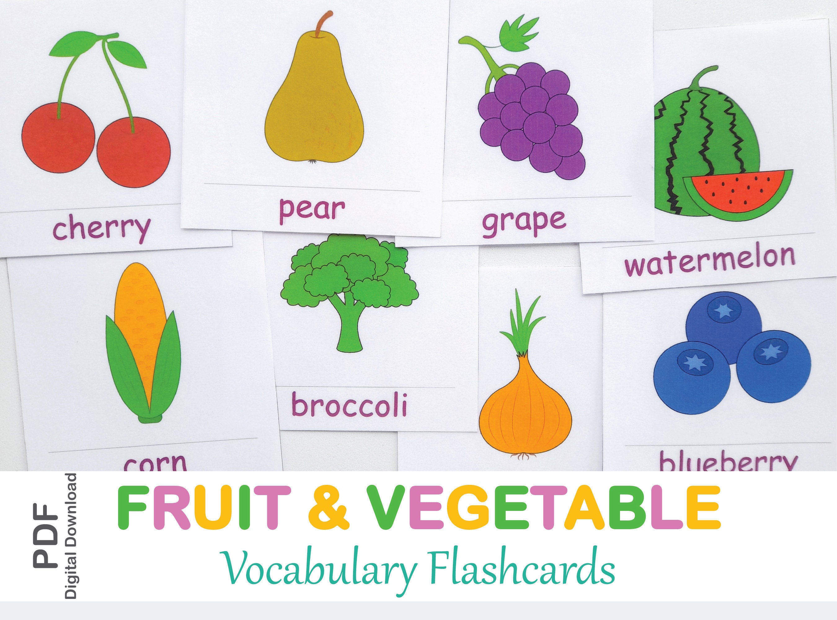 Fruits, Vegetables, Berries Flashcards, Preschool Kindergarten ...