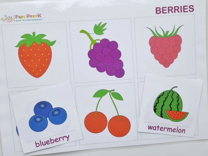 Fruits, Vegetables, Berries Flashcards, Preschool Kindergarten ...