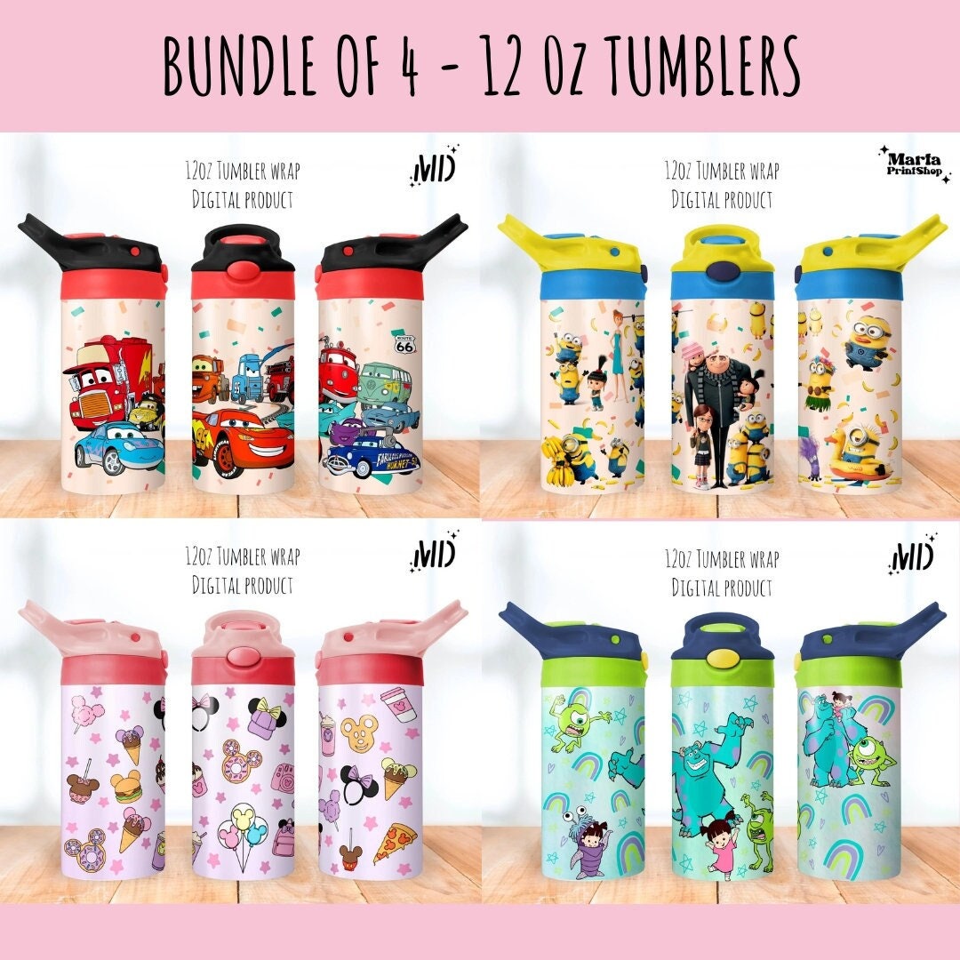 Bundle of 4 Cartoon Tumbler Png, Car Sippy Cup 12oz, Monsters Sippy Cup ...