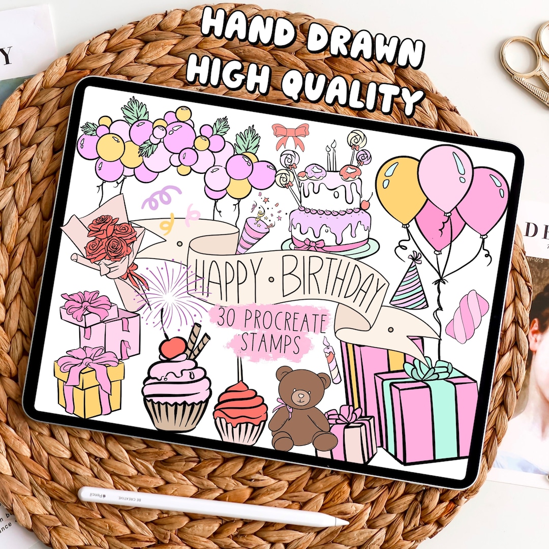 Procreate Birthday Stamps, Procreate Party Stamps, Doodle Stamps ...