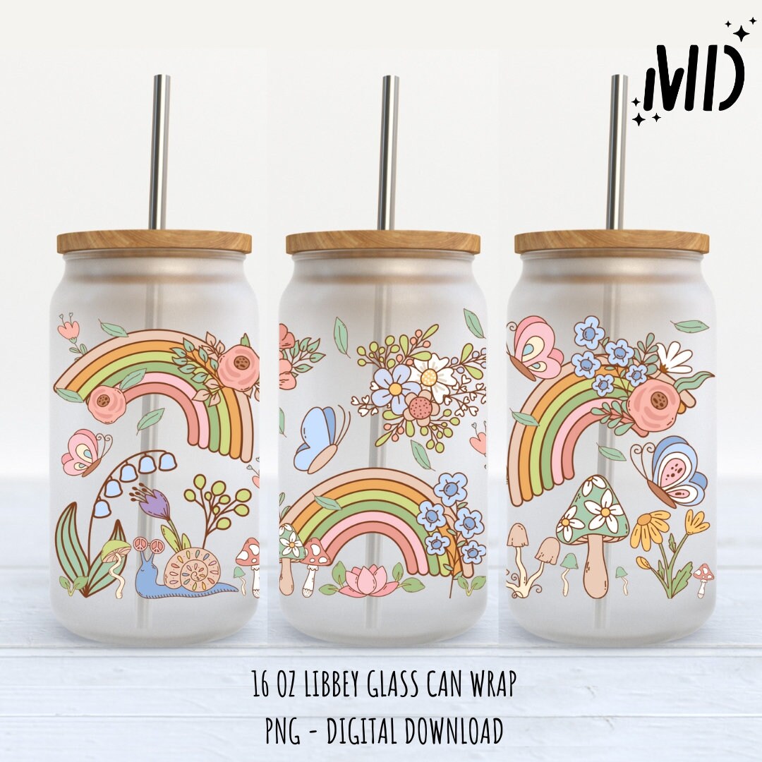 Retro Flower Libbey 16oz Design, Cute Spring Flowertumbler Wrap 16oz ...