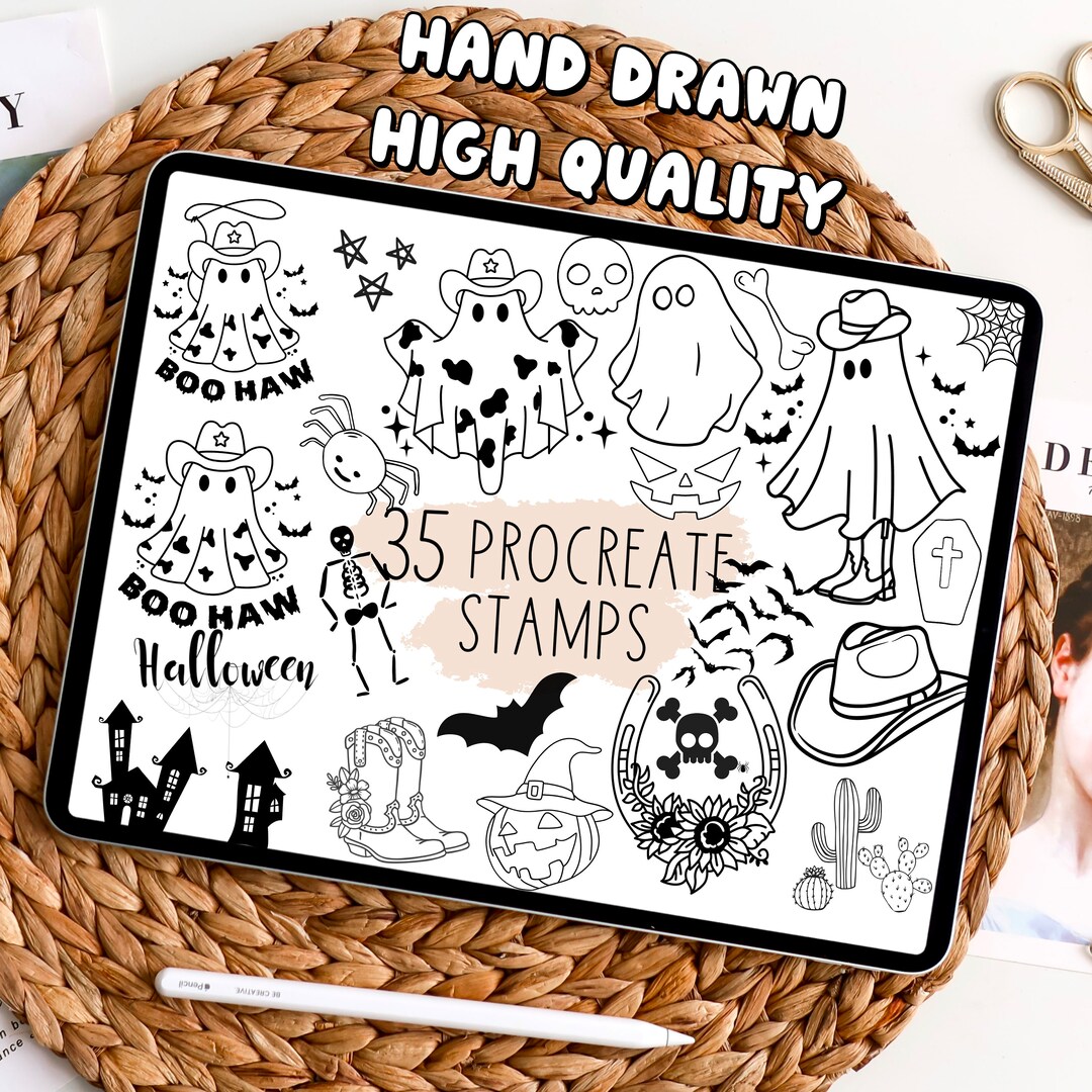 Western Halloween Procreate Stamps, Ghost Procreate Stamps, Retro Ghost ...