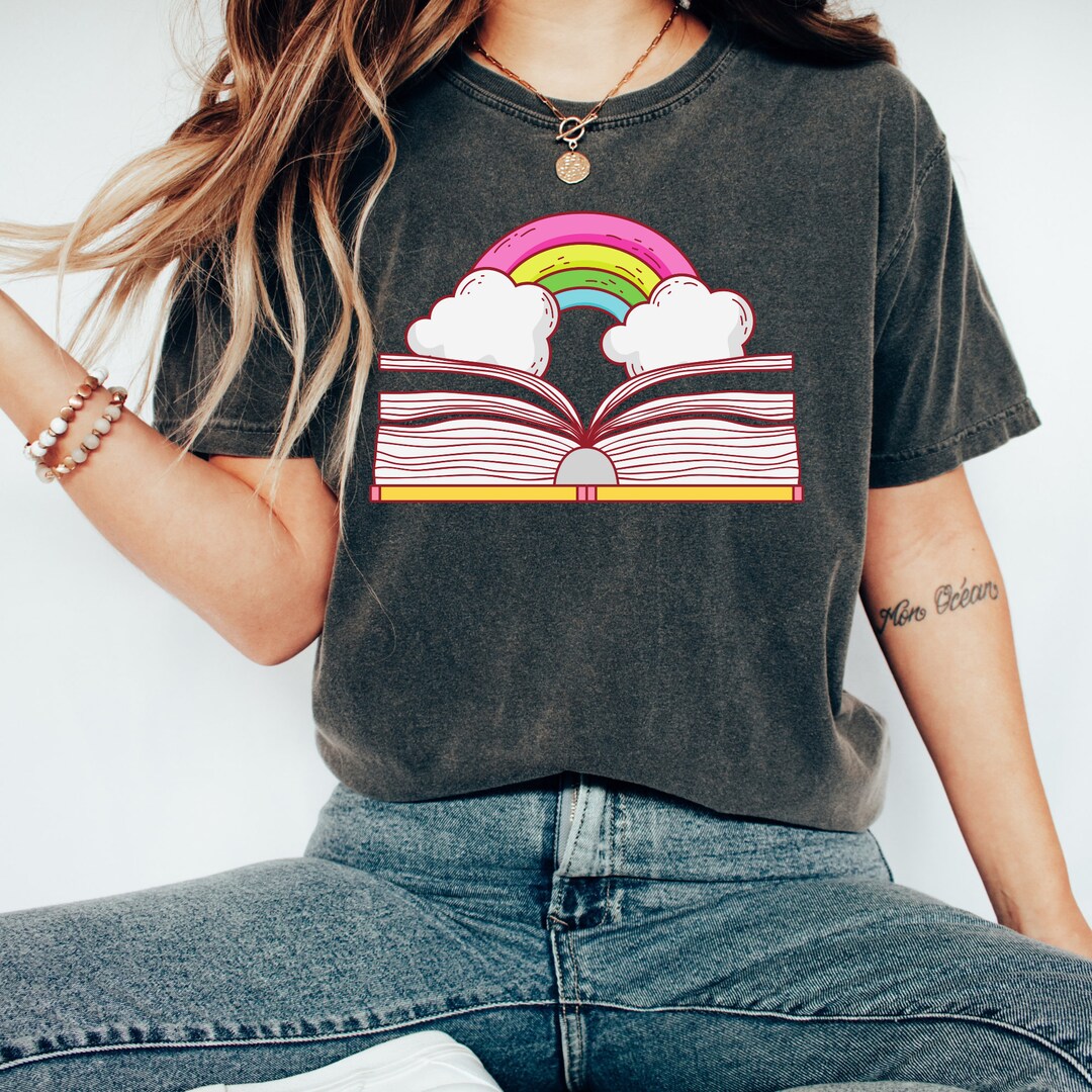 Rainbow Book Reading Shirt Oversized Bookworm Tshirt Reading - Etsy