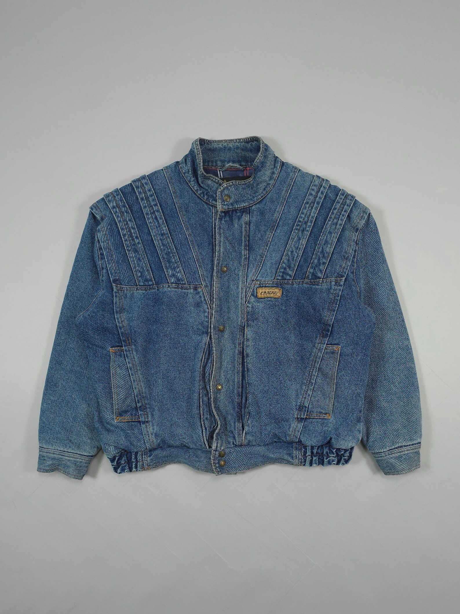 80s Campri Wyatt Heavy Denim Jacket With Padded Stripe Detailing – Blue ...