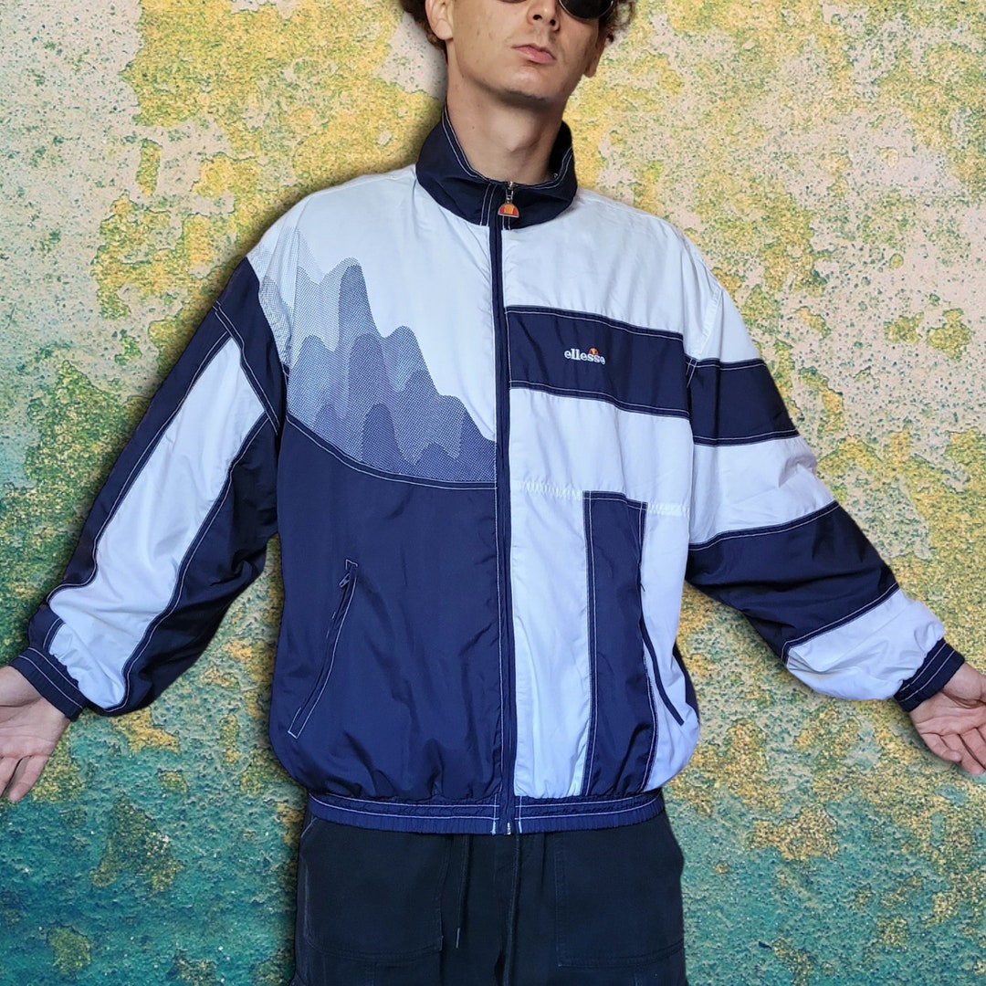 Vintage Ellesse Waves Blue White Track Jacket / Rare 90s Vintage ...