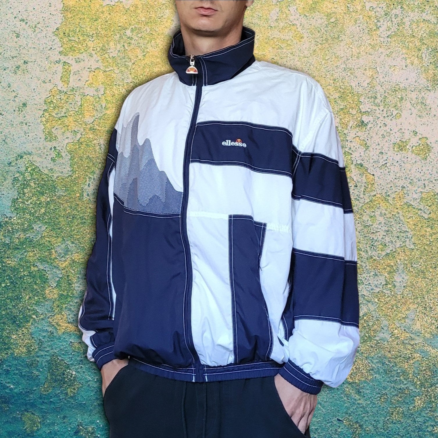 Vintage Ellesse Waves Blue White Track Jacket / Rare 90s Vintage ...