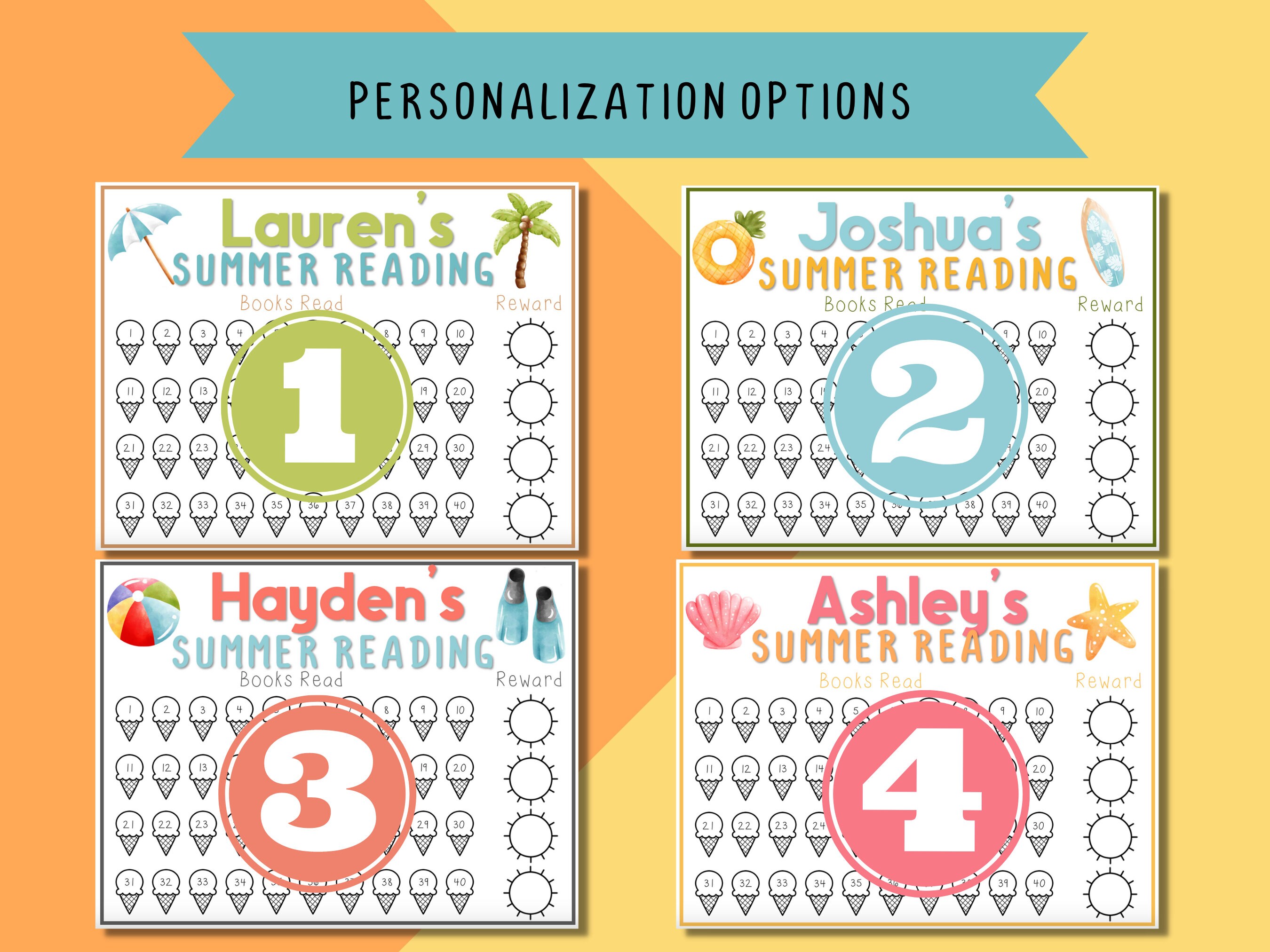 Summer Reading Log, Printable Digital Download, Personalized, Reading ...