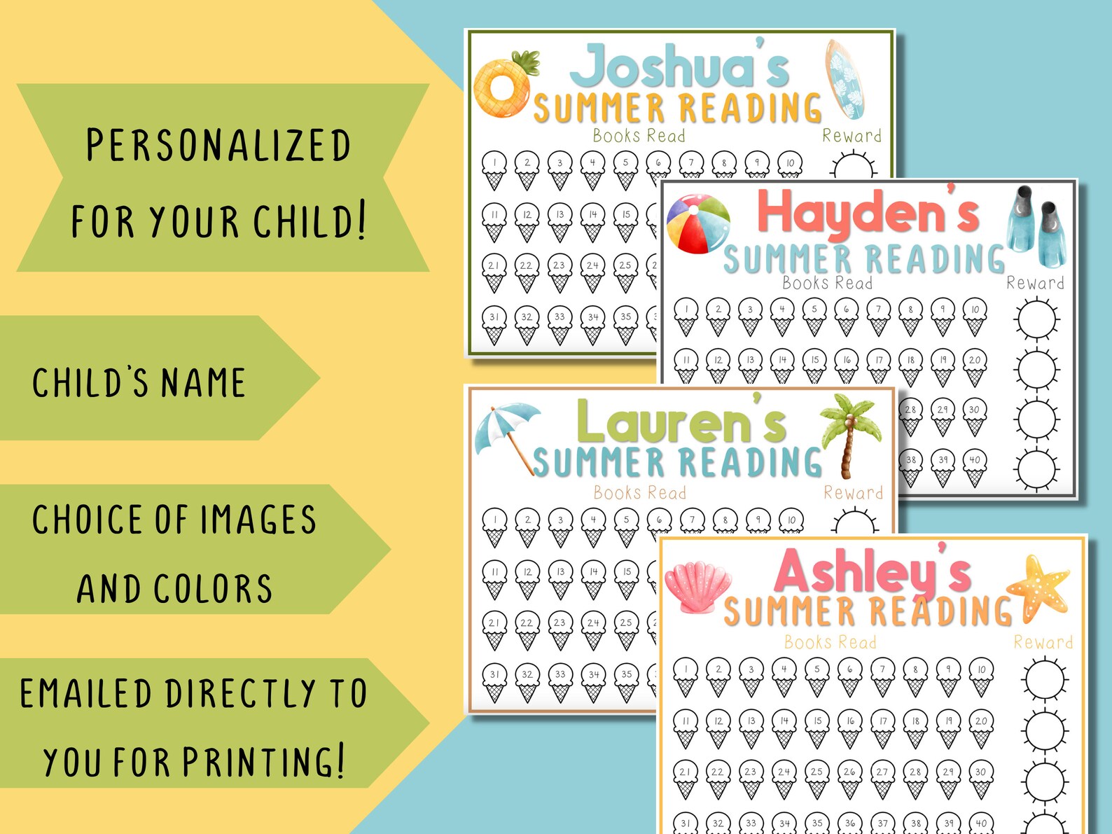 Summer Reading Log, Printable Digital Download, Personalized, Reading ...