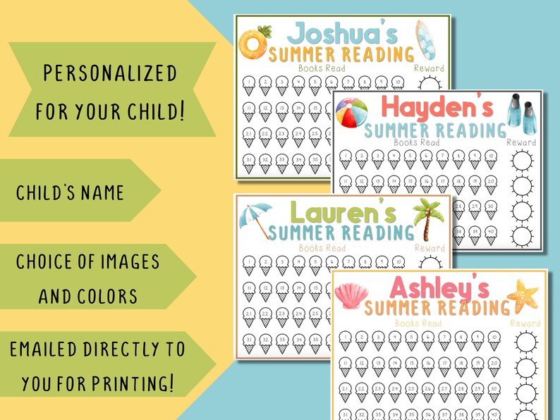 Summer Reading Log, Printable Digital Download, Personalized, Reading ...