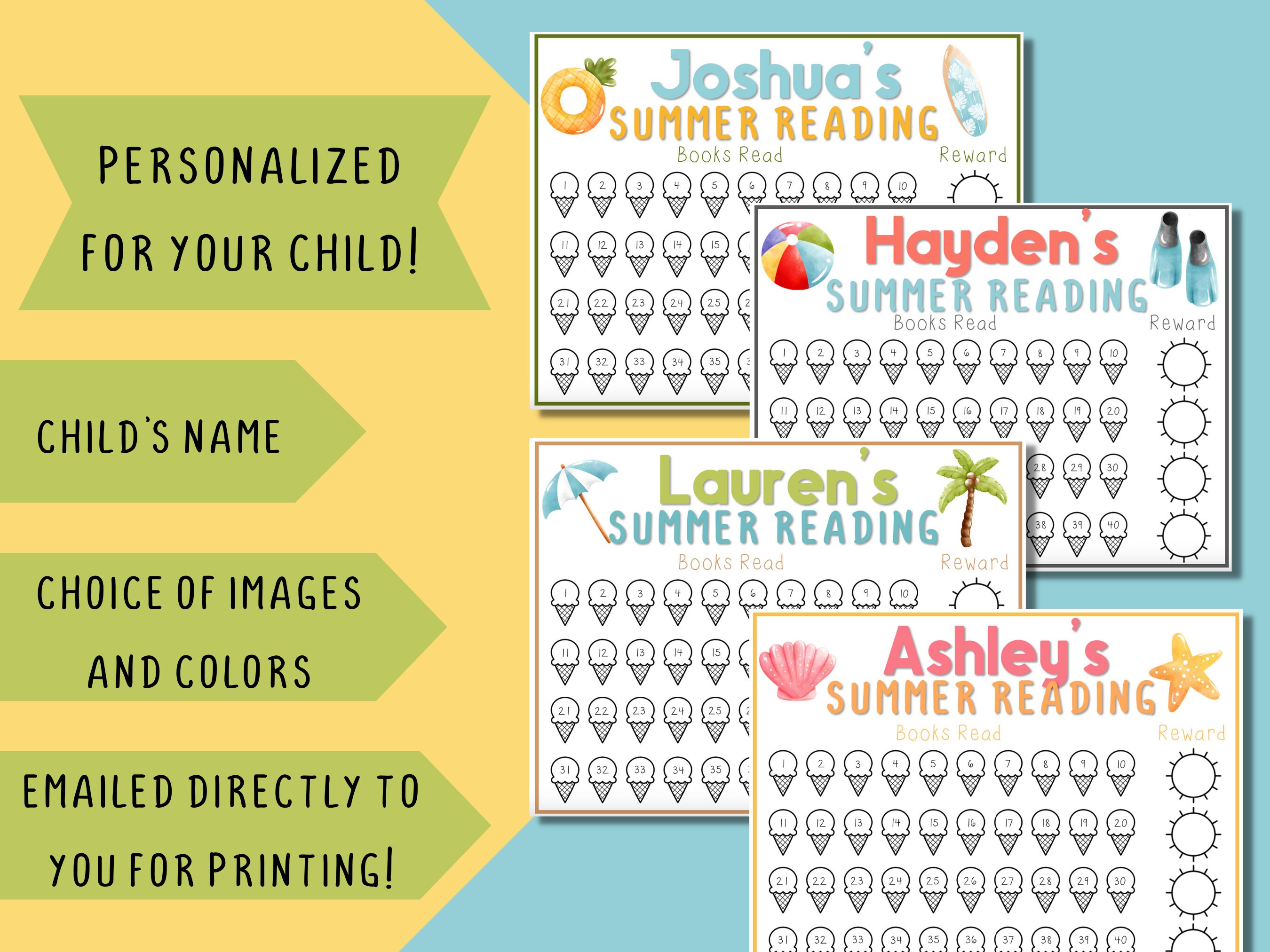 Summer Reading Log, Printable Digital Download, Personalized, Reading ...