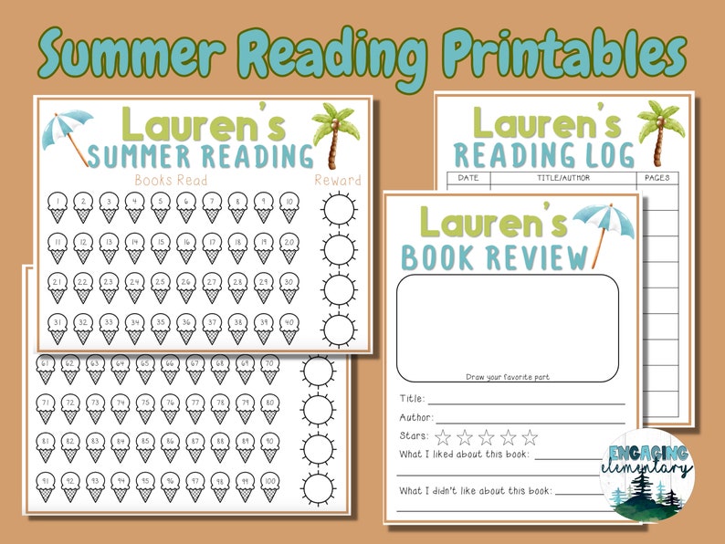 Summer Reading Log, Printable Digital Download, Personalized, Reading ...