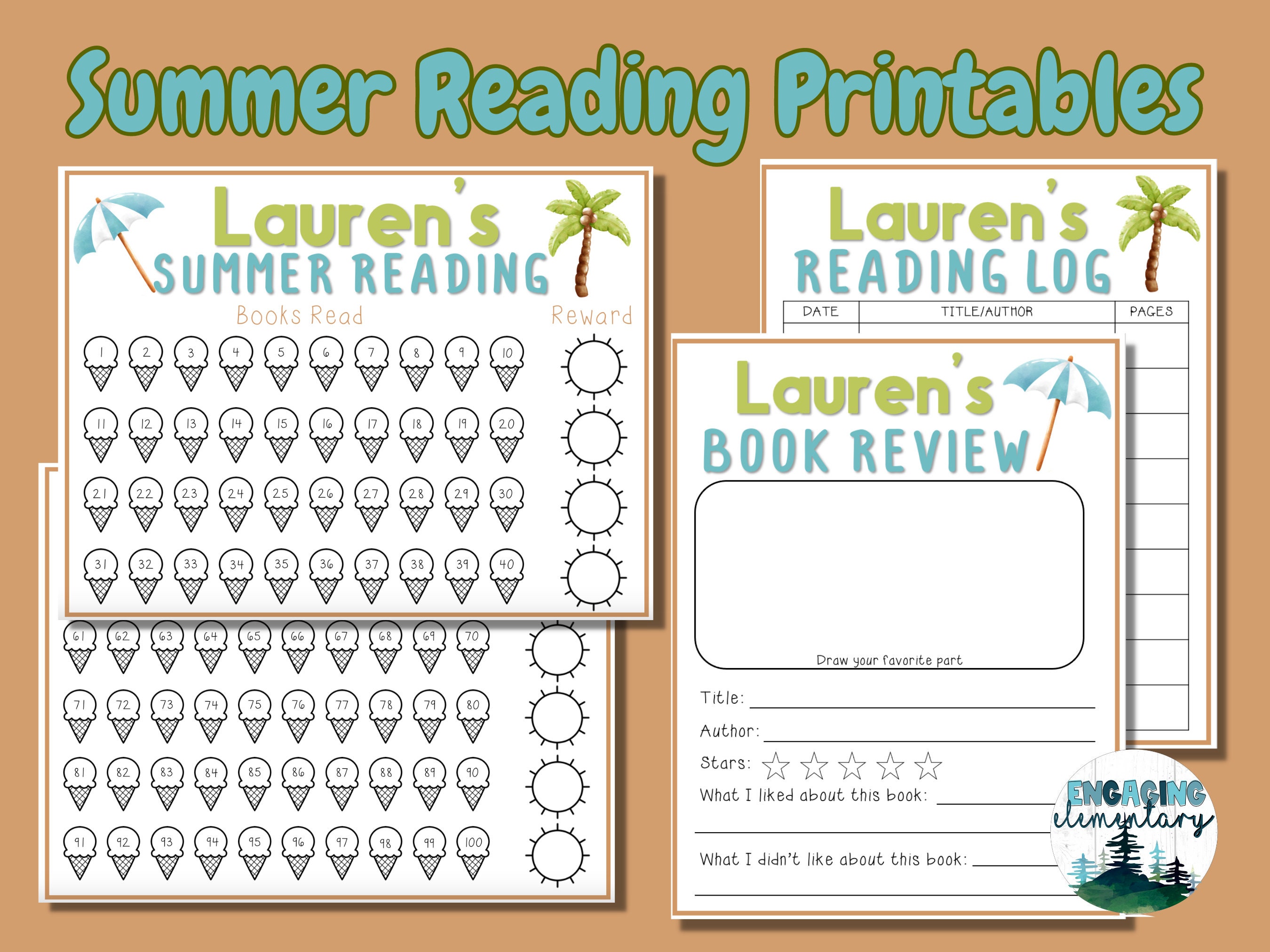 Summer Reading Log, Printable Digital Download, Personalized, Reading ...
