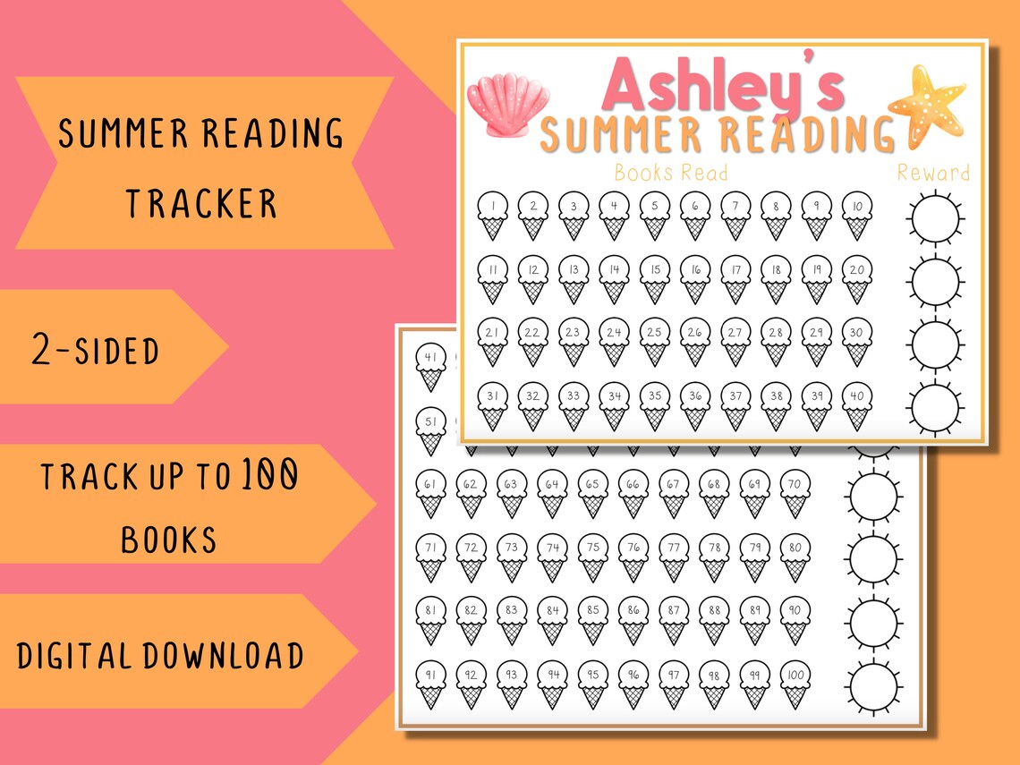 Summer Reading Log, Printable Digital Download, Personalized, Reading ...