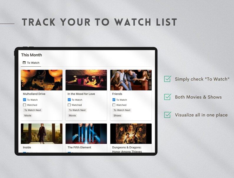Movie & TV Show Tracker Notion Template Aesthetic Notion Film Planner ...