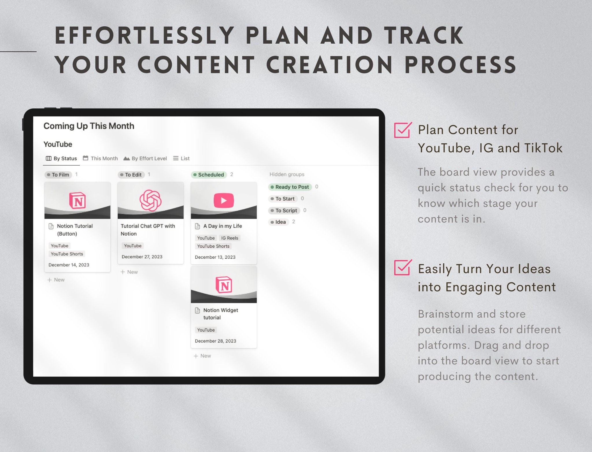 Notion Template Social Media Video Content Planner Creators Influencers Planner Youtube ...