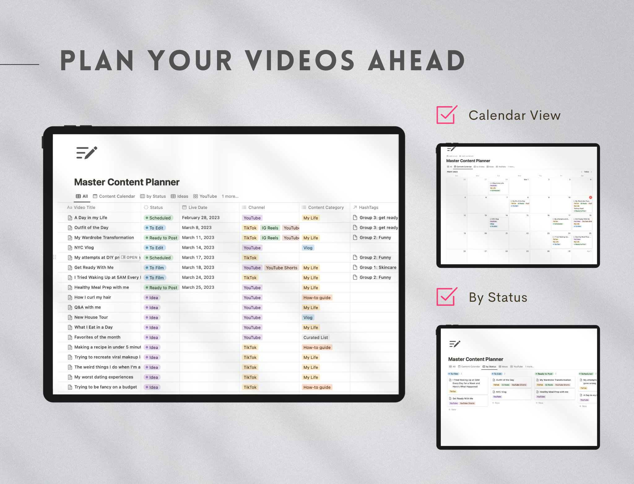 Notion Template Social Media Video Content Planner Creators Influencers Planner Youtube ...